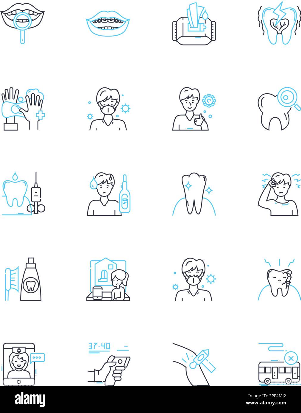 Teeth cleaning linear icons set. Dental, Plaque, Tartar, Flossing ...