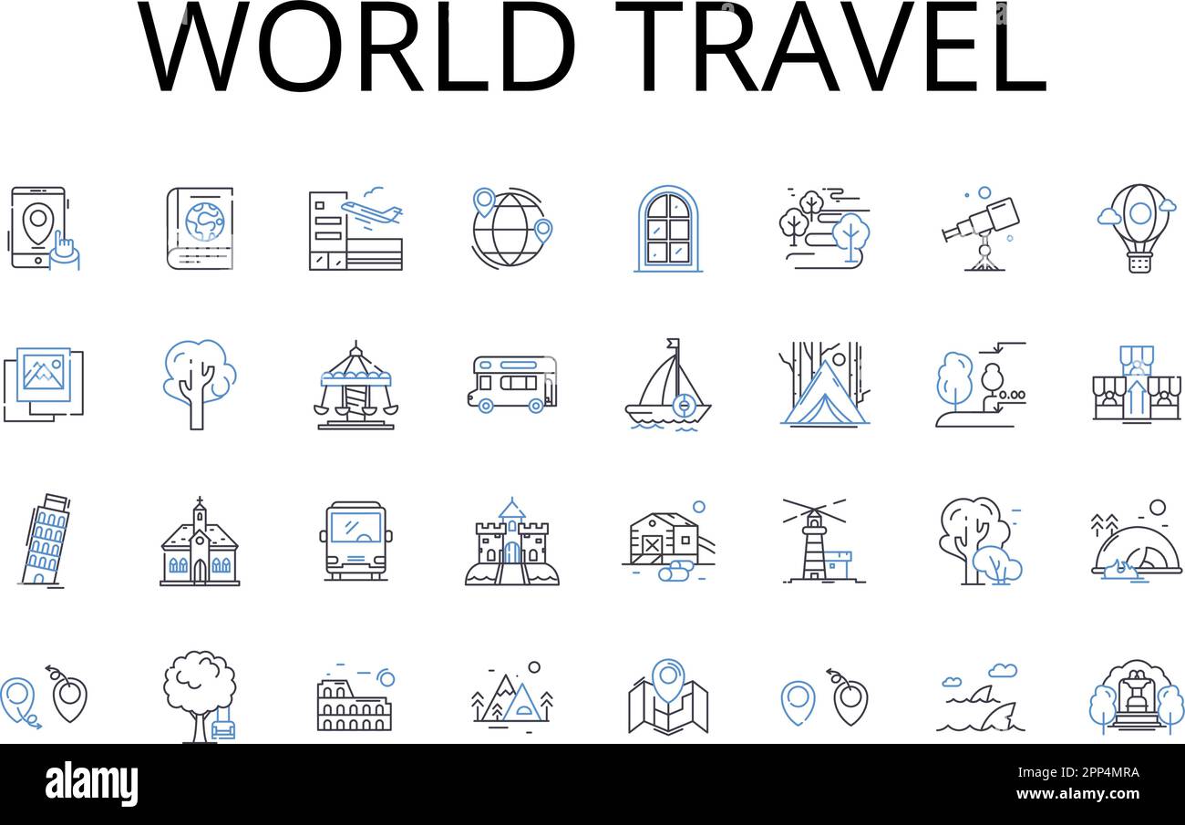 World travel line icons collection. Global journey, Overseas adventure ...