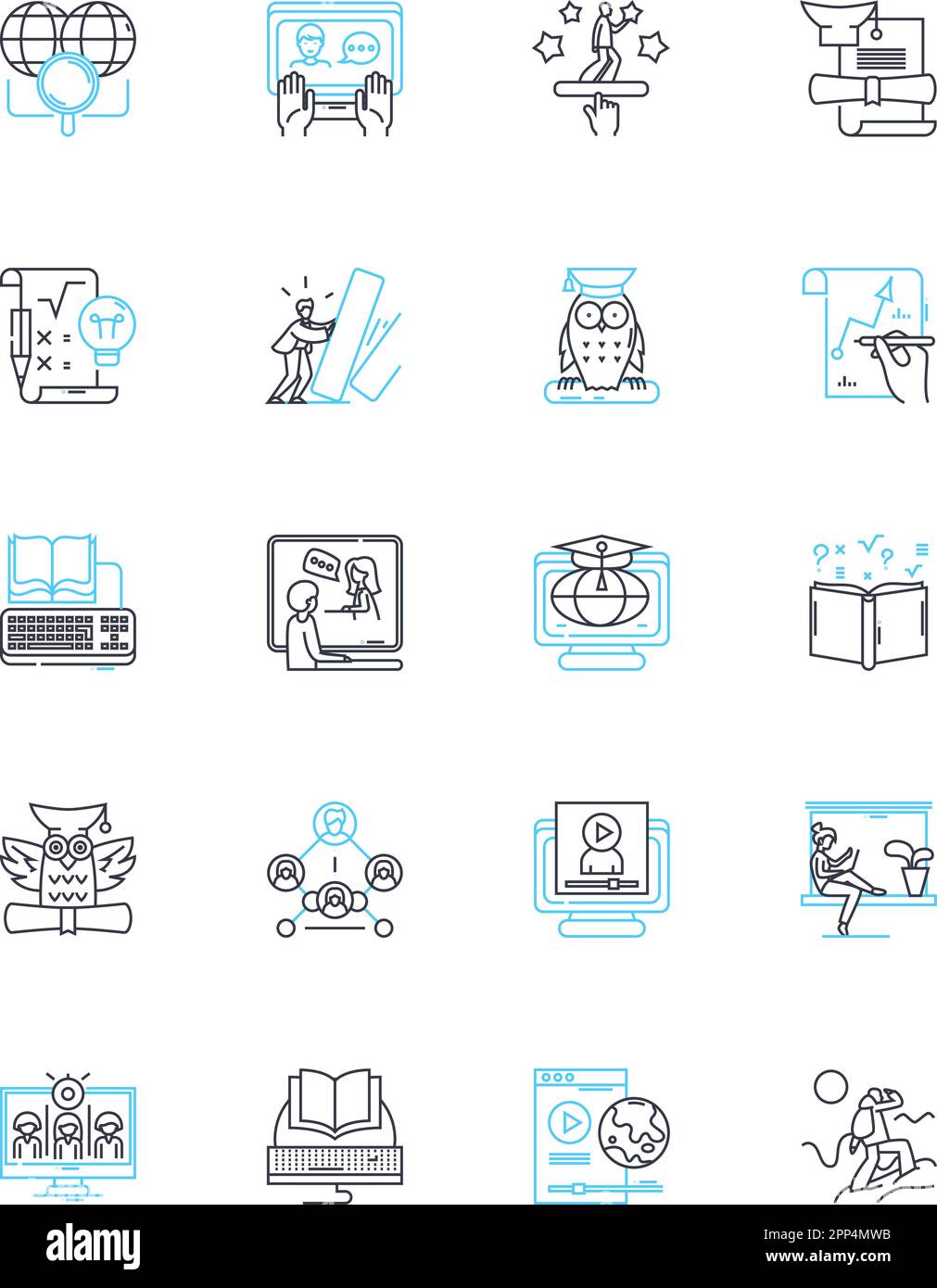 Virtual classes linear icons set. Online, Zoom, Distance, Remote ...