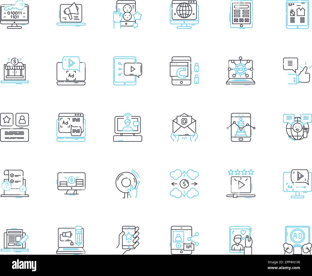 Branding strategies linear icons set. differentiation, positioning ...