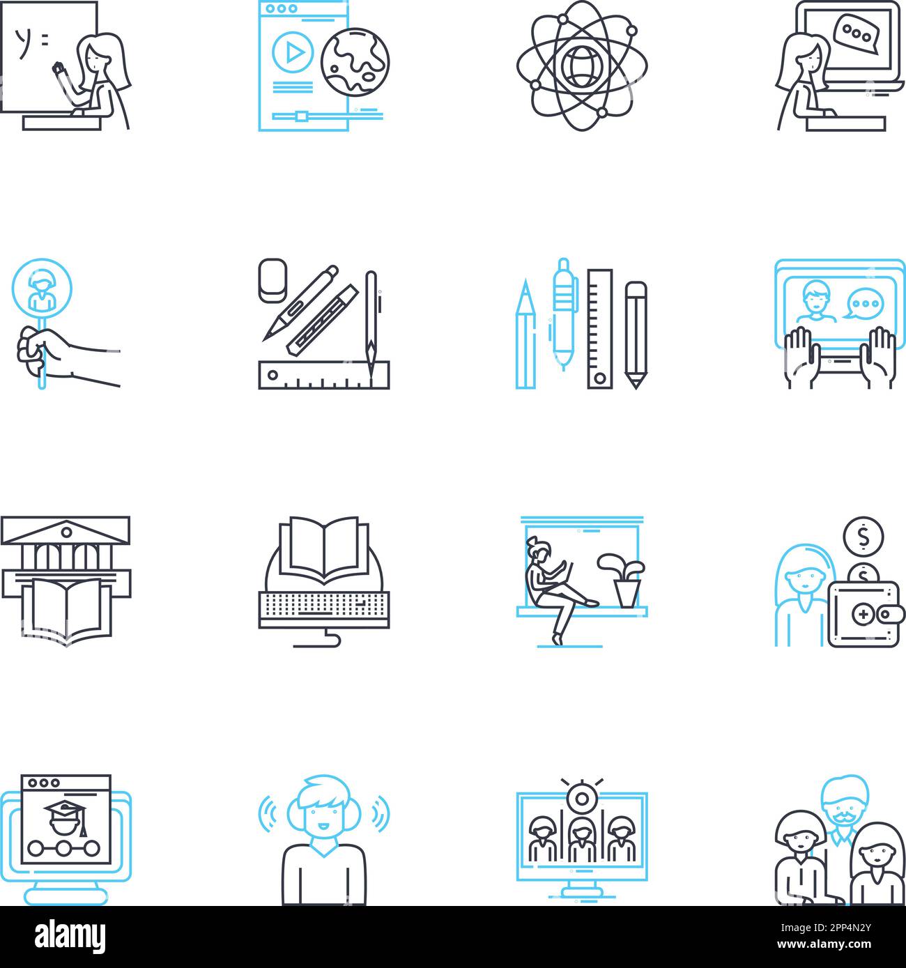 E-learning workshops linear icons set. Online, Interactive, Webinars, Virtual, Education ...