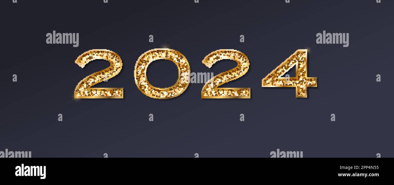 Happy New Year 2024. Gold numbers 2024 with shimmering effect on clean ...