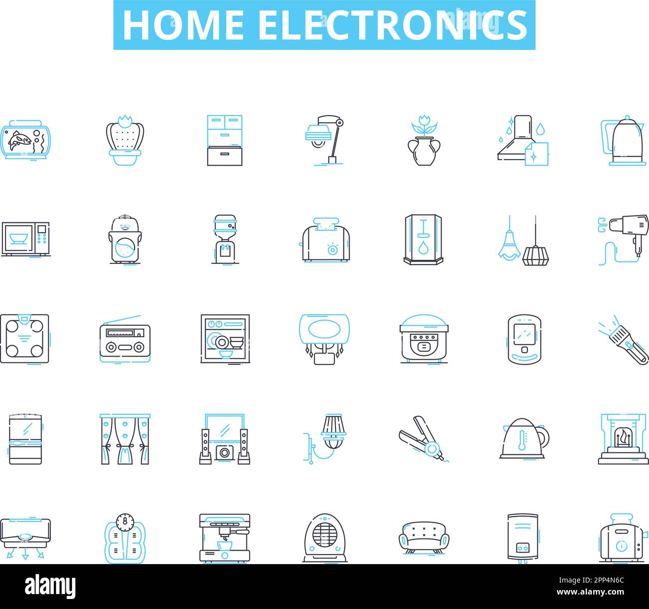 Home electronics linear icons set. Television, Ph, Computer, Headphs ...