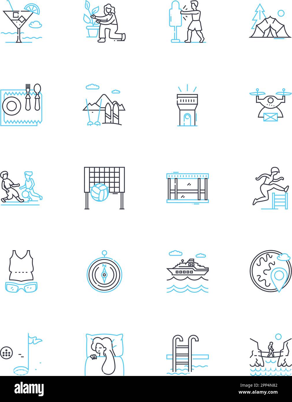 Pleasure field linear icons set. Blissful, Relaxing, Fun, Joyful ...