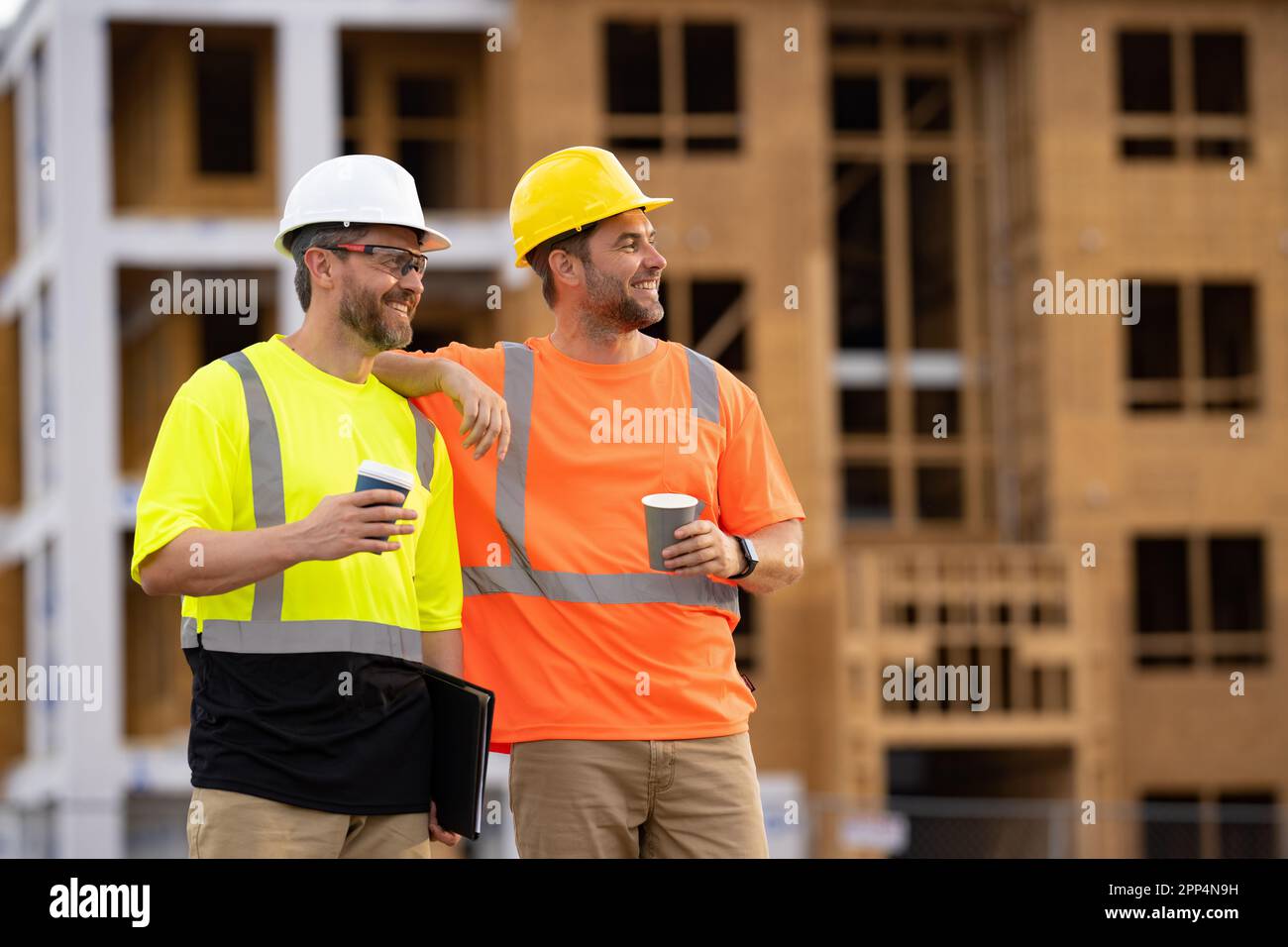 engineer men at construction site outdoor, copy space. photo of ...