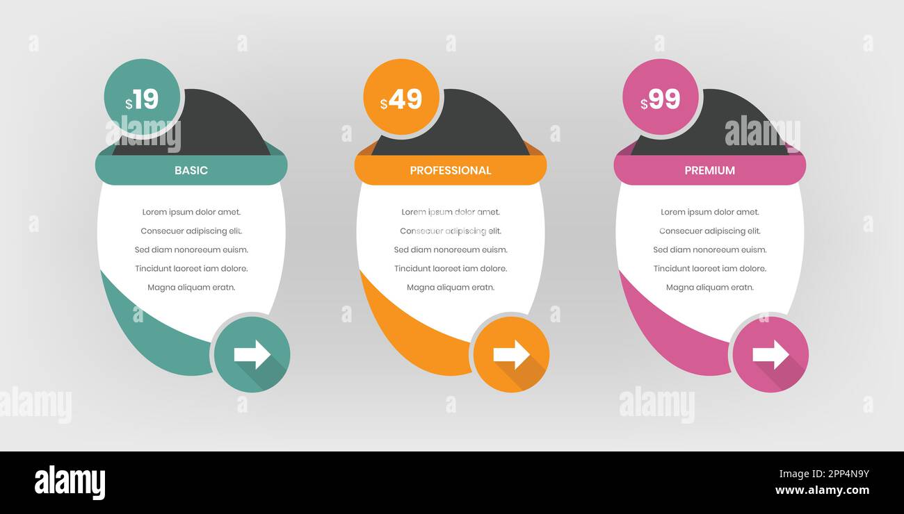 Price comparison business infographic table design with oval shapes ...
