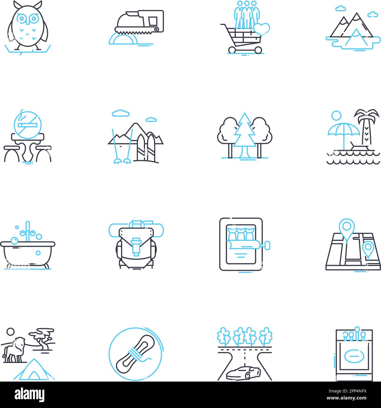 Professional voyages linear icons set. Expedition, Safari, Trek ...