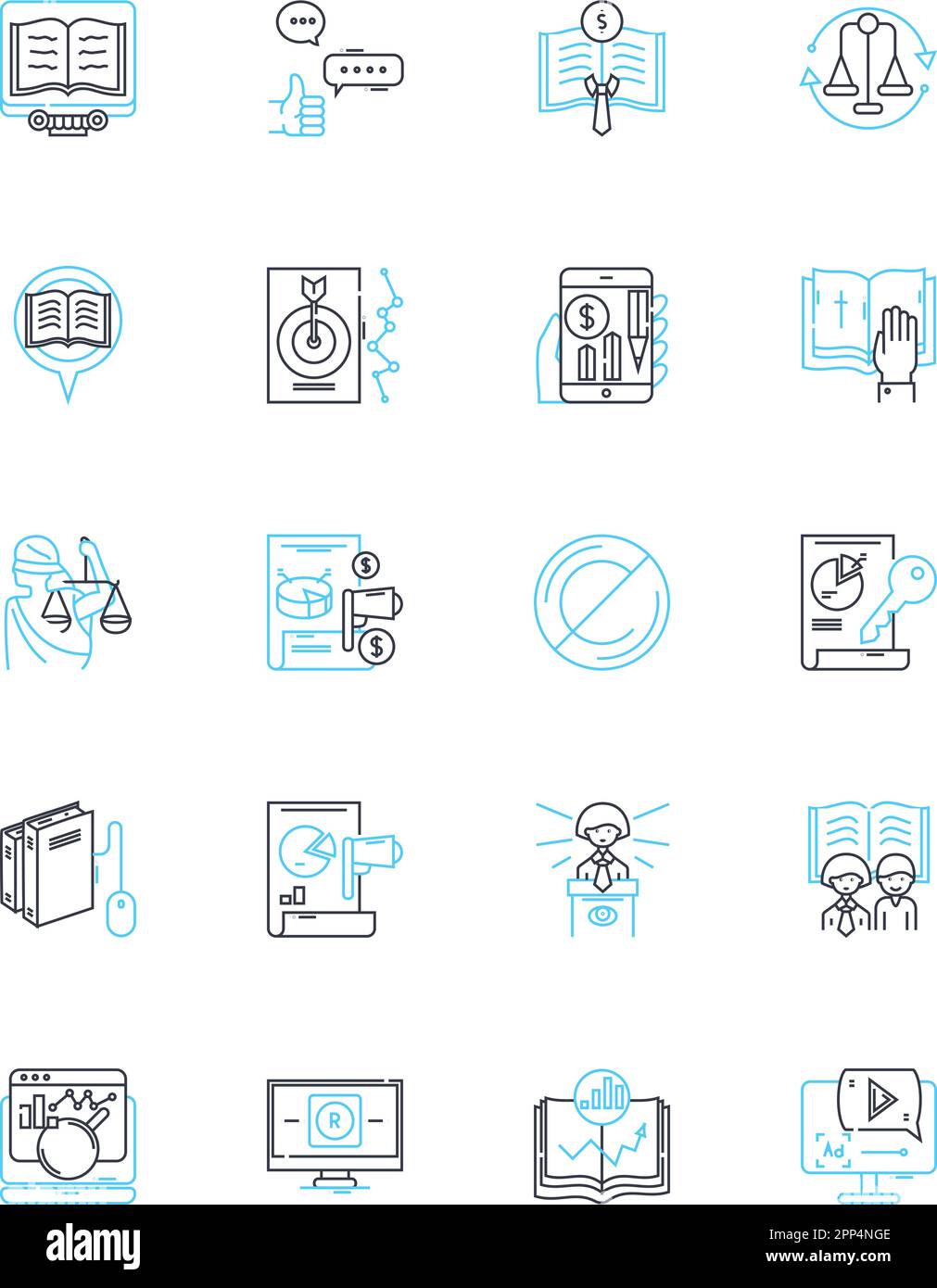 Intellectual property linear icons set. Copyright, Patent, Trademark ...