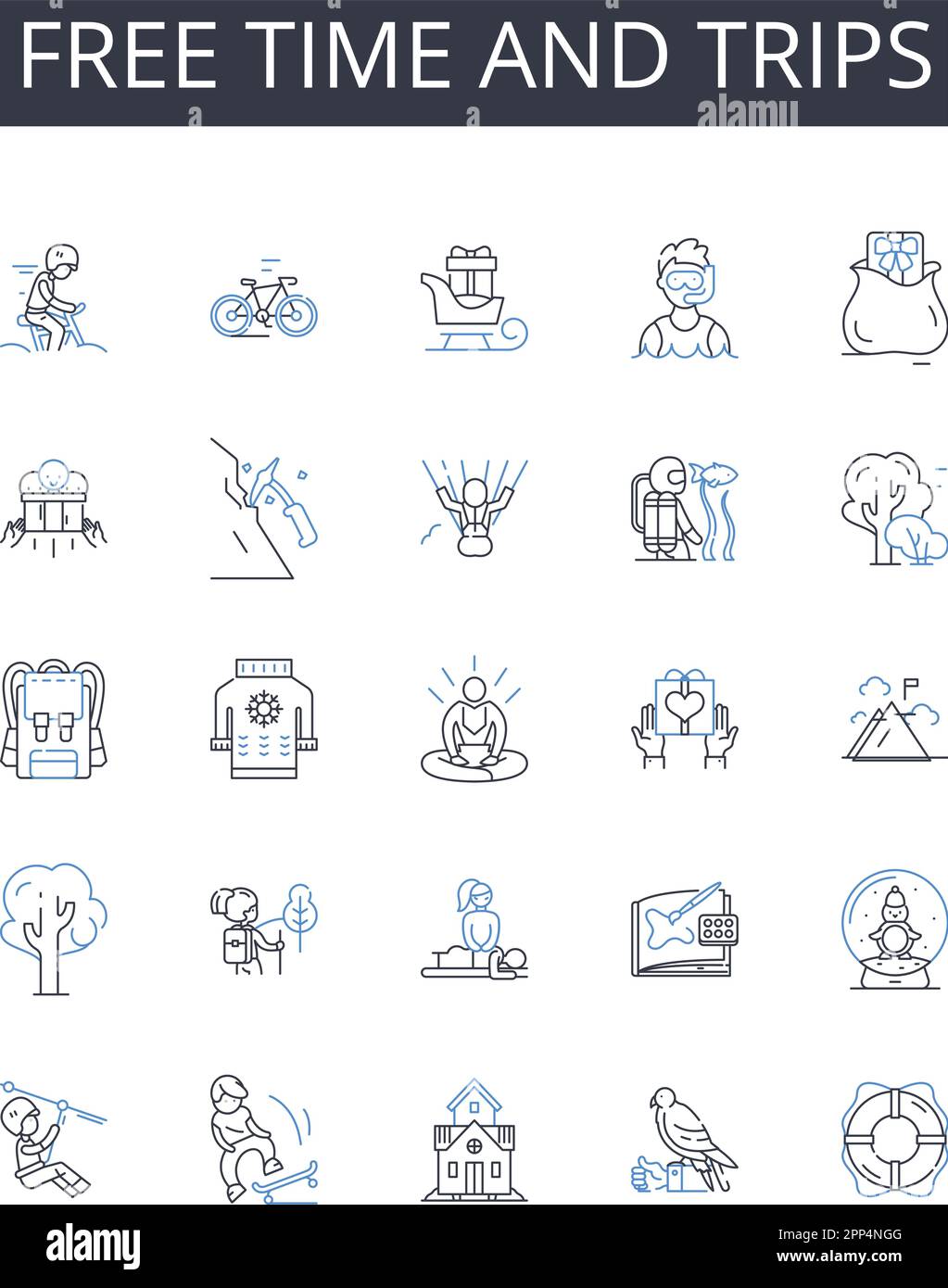 Free time and trips line icons collection. Leisure, Vacation, Retreat ...