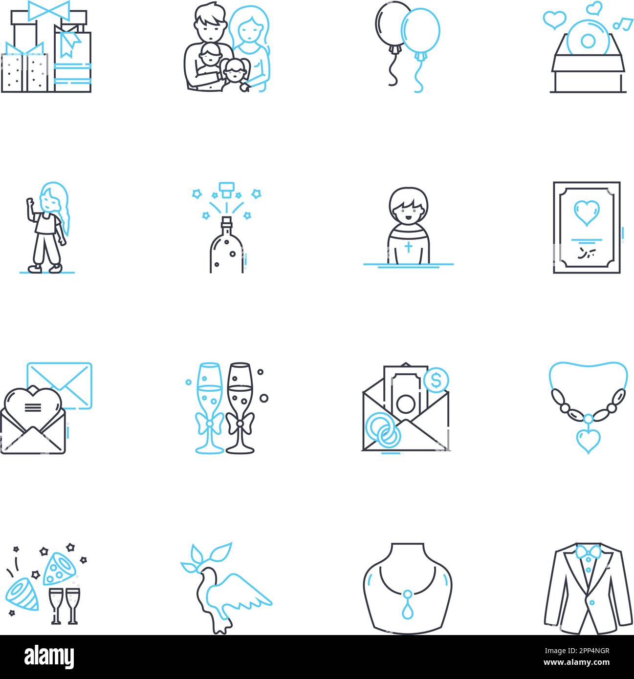 Union linear icons set. Unity, Agreement, Alliance, Bond, Cohesion ...