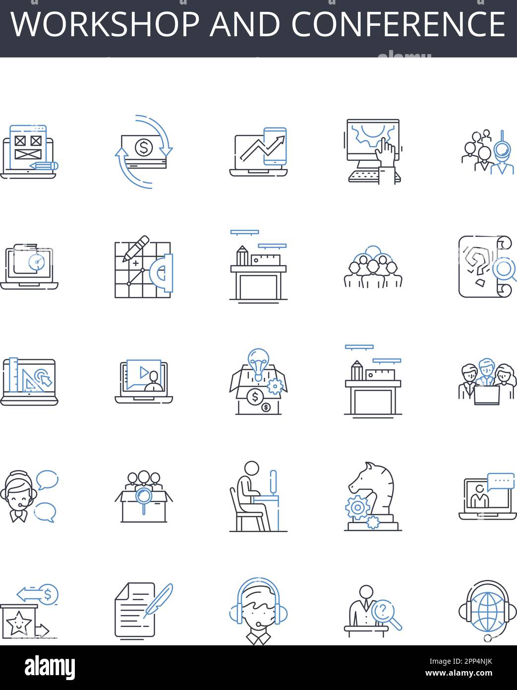 Workshop and conference line icons collection. Meeting and gathering ...