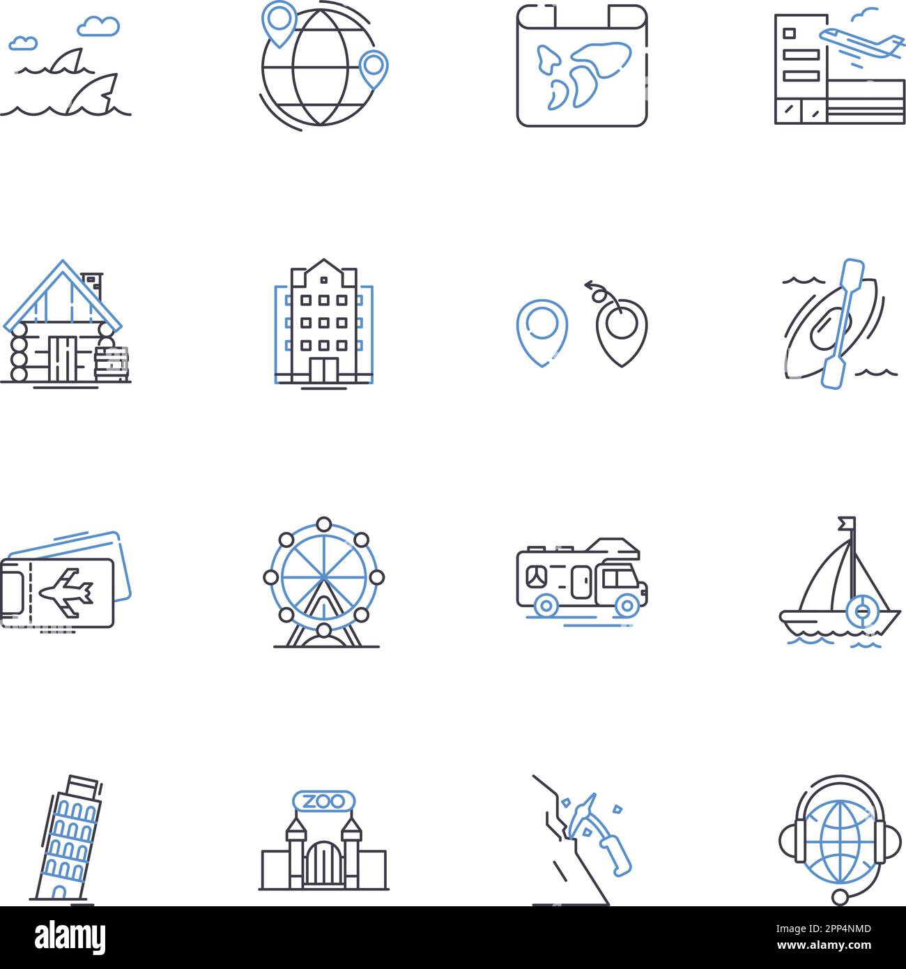 Cross-border travel line icons collection. Immigration, Passports ...