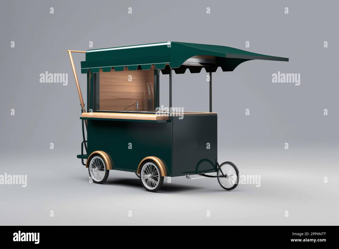 mock up A food cart with a green awning and a wooden top Stock Photo ...