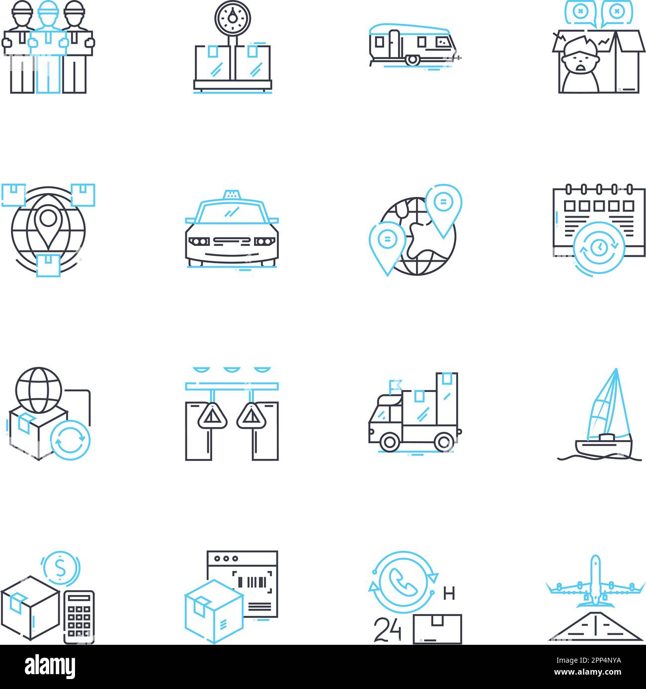 Freight Hauling linear icons set. Logistics, Transportation, Shipping, Cargo, Trucker, Carrier ...