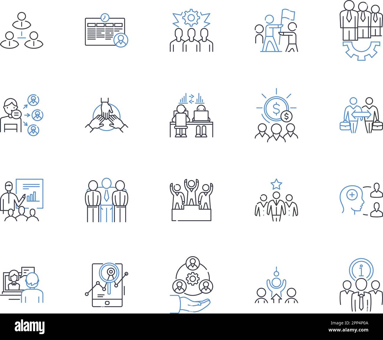 Interdependent cooperation line icons collection. collaboration ...
