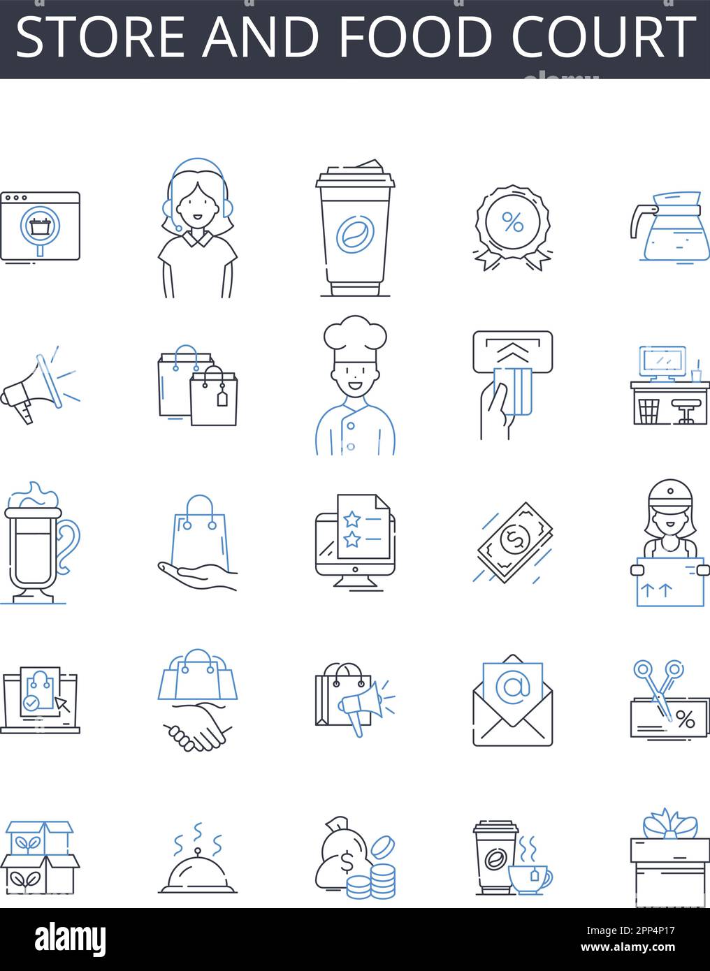 Store and food court line icons collection. tore, Shop, Boutique ...