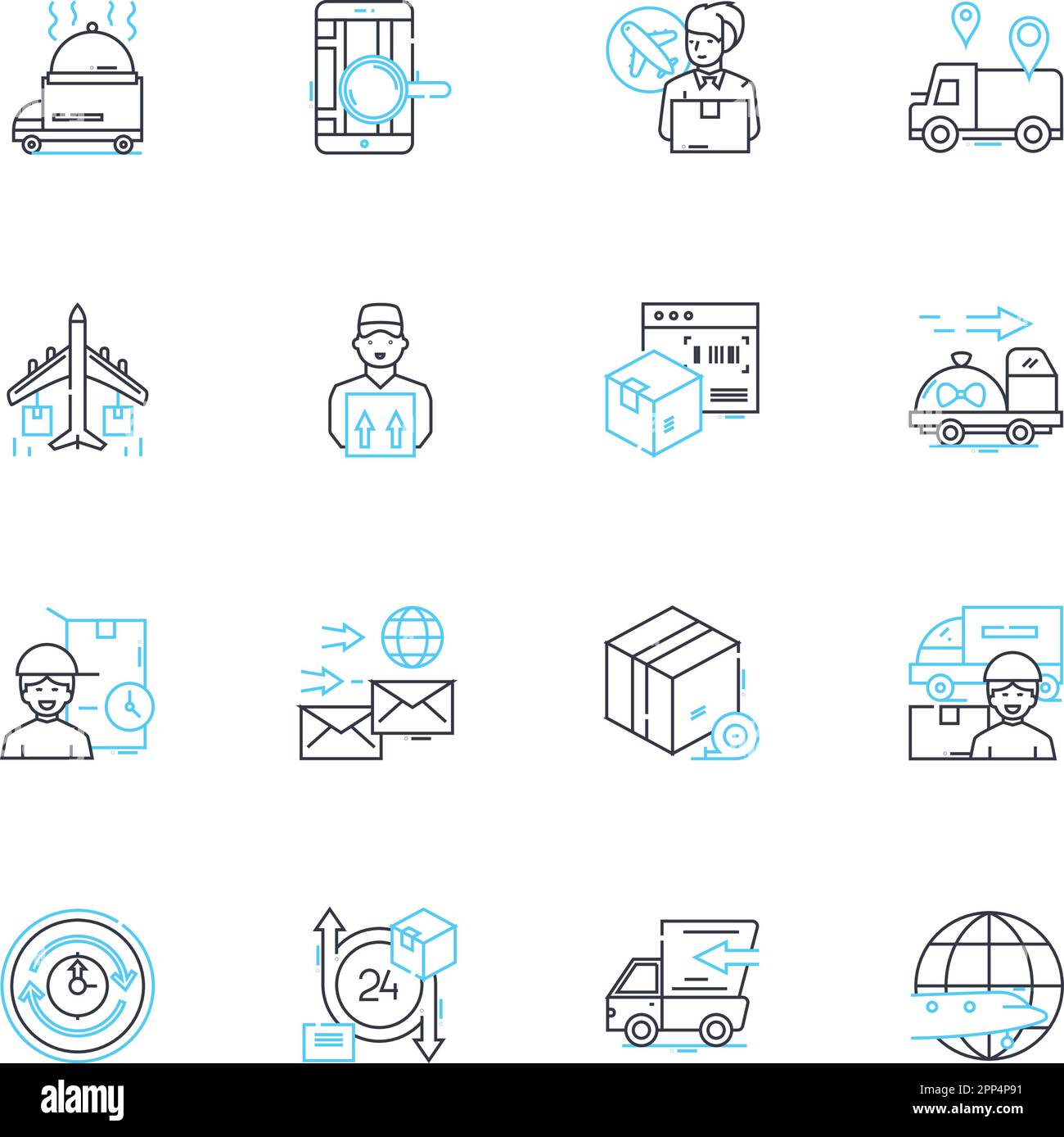 Logistic company linear icons set. Shipping, Transport, Distribution, Warehousing, Freight ...