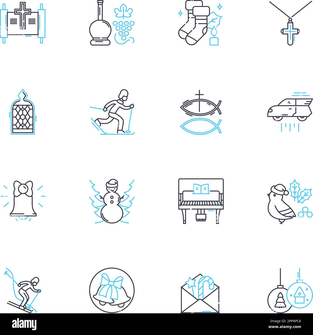 Holiday cheer linear icons set. Mistletoe, Eggnog, Frosty, Jolly ...
