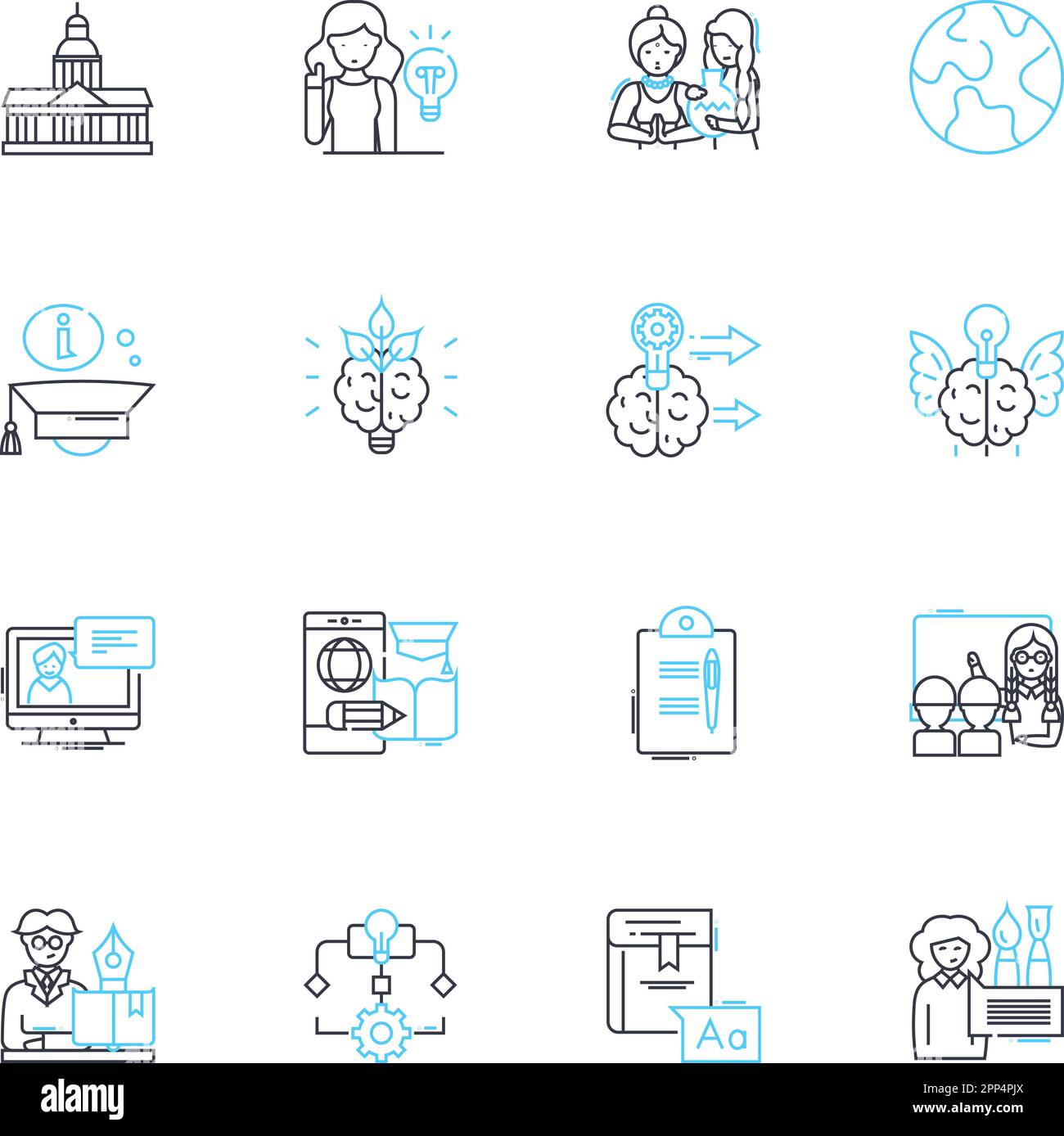 Online schooling linear icons set. Distance, Virtual, Education ...