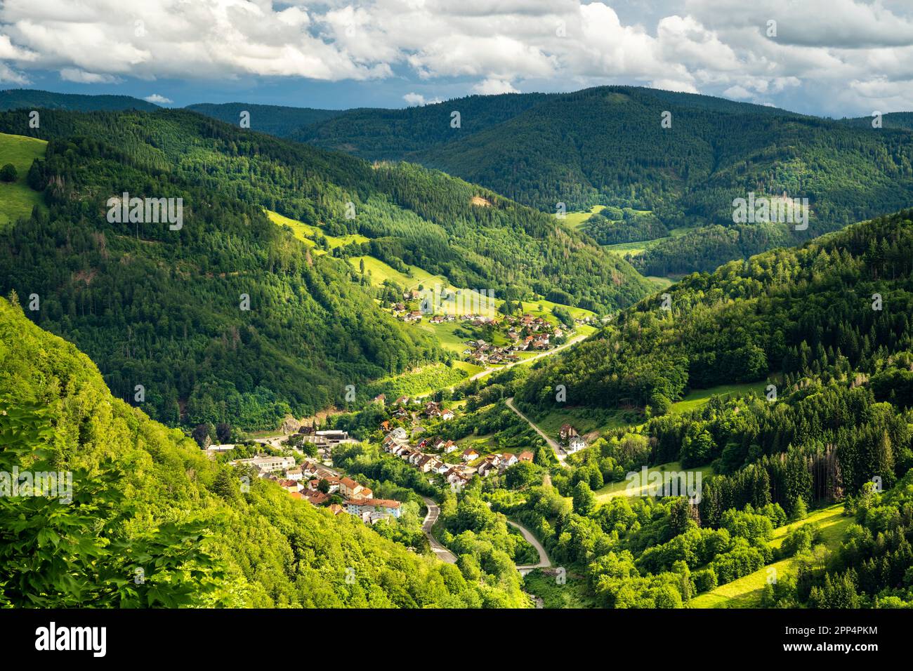 Landscape in the Black Forest. The village Todtnau, surrounded by ...