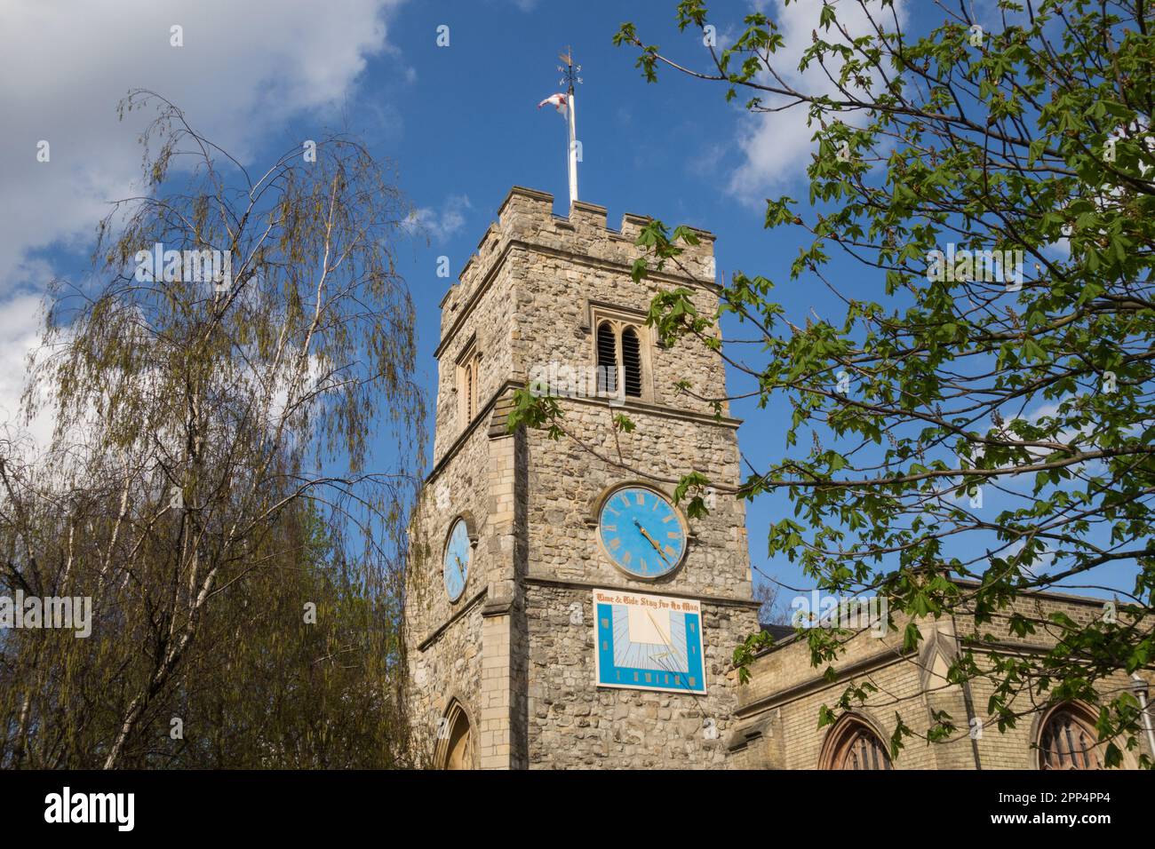 The church tower, sundial and clock of Saint Mary the Virgin Putney ...
