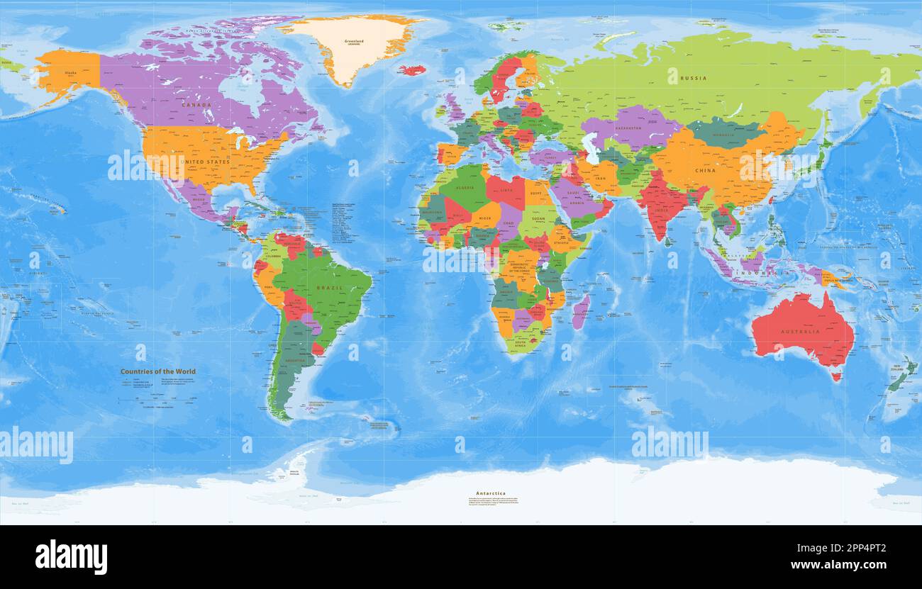 High Detailed Political world map Patterson projection Stock Vector ...
