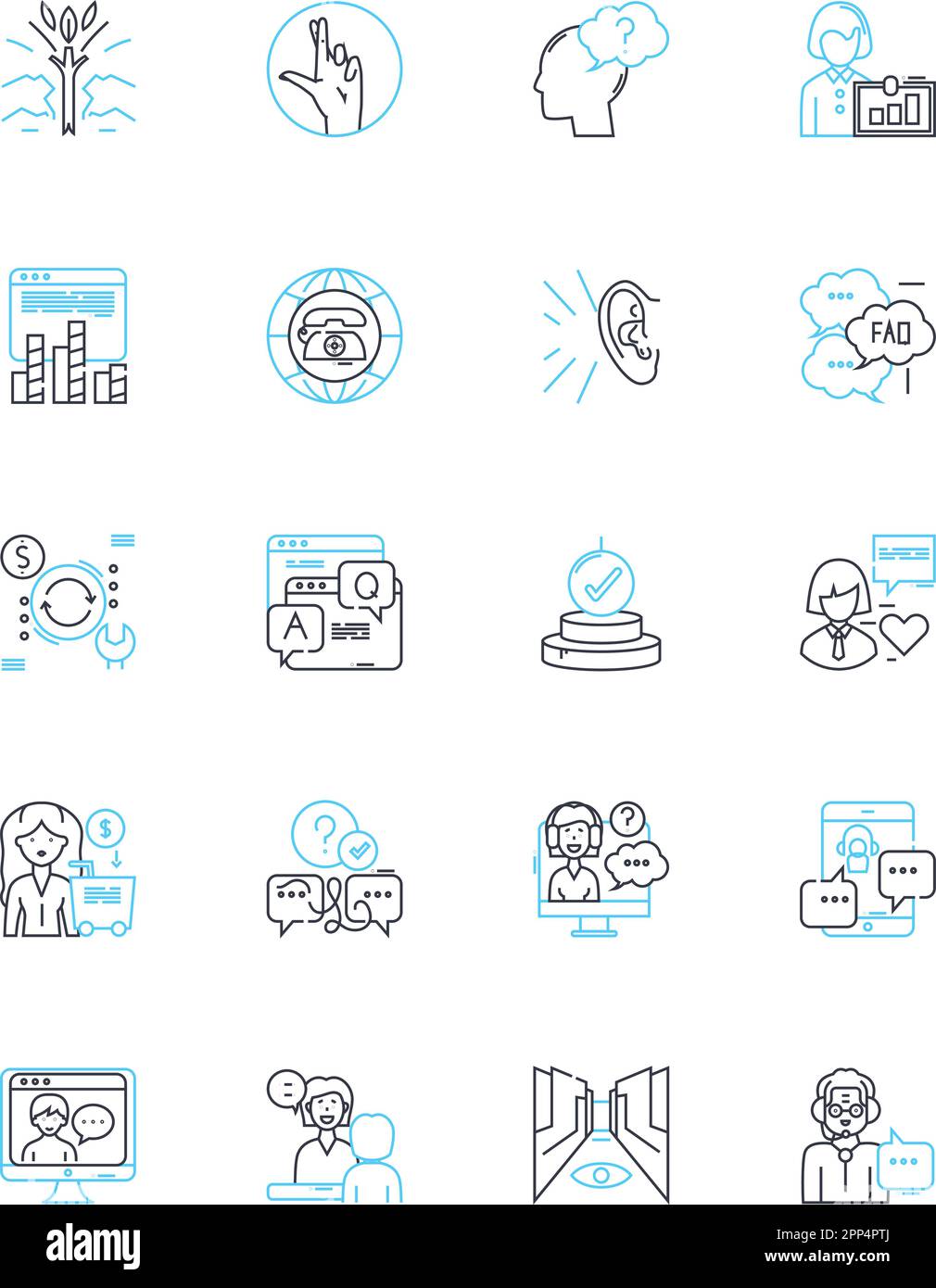 Support aid linear icons set. Assistance, Comfort, Encouragement ...