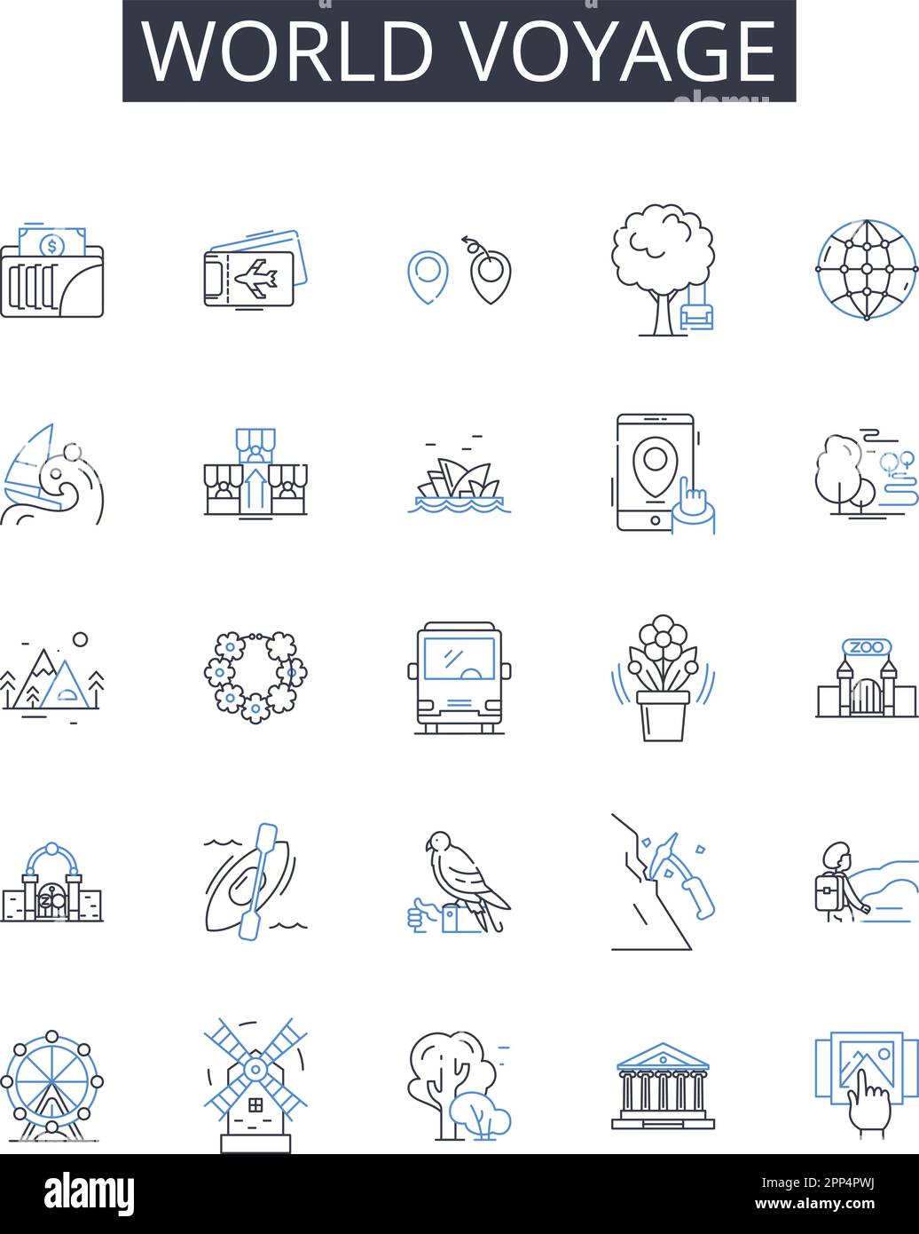 World voyage line icons collection. Global journey, Universal ...