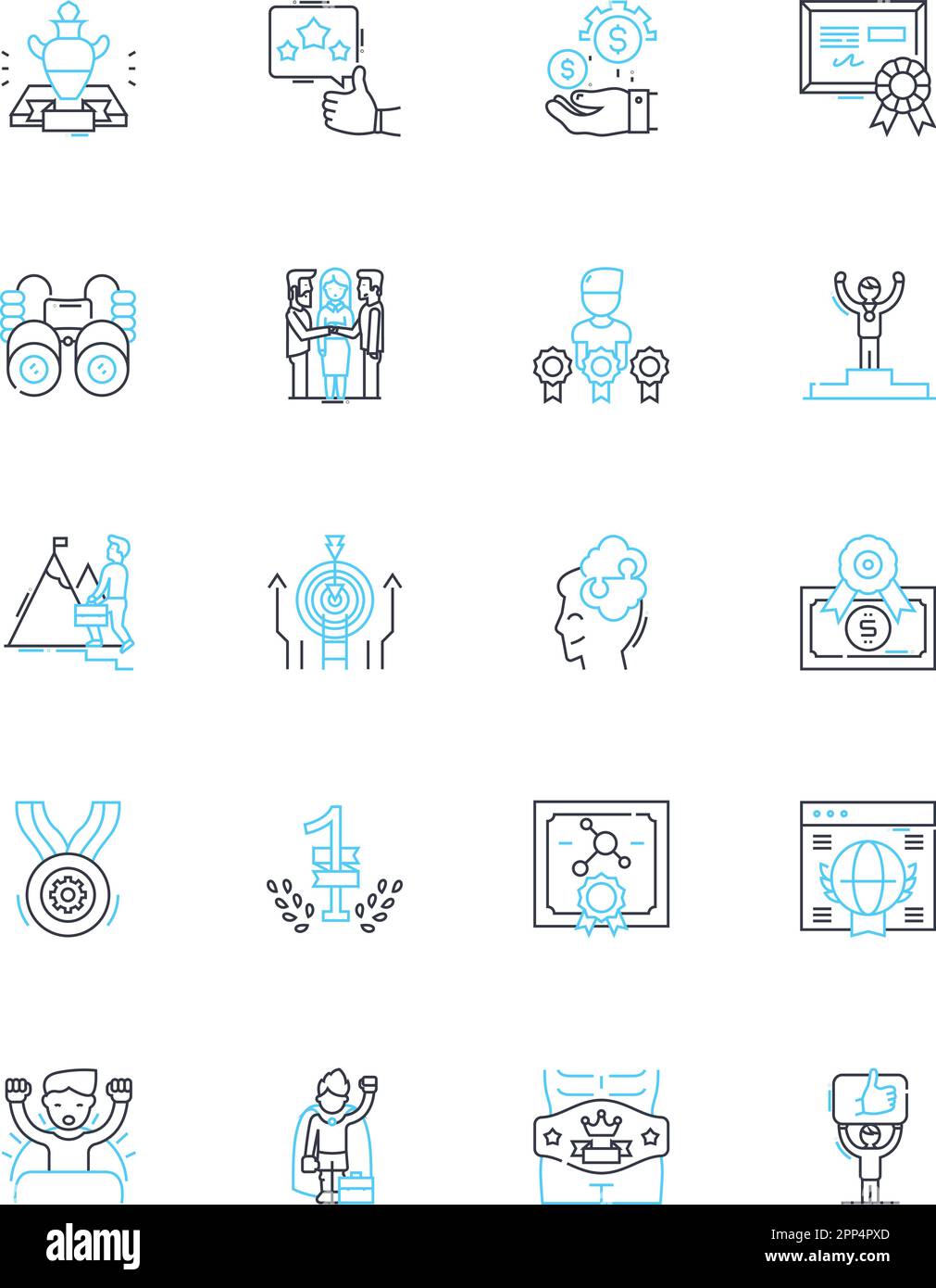 Victories and bonuses linear icons set. Triumphs, Rewards ...