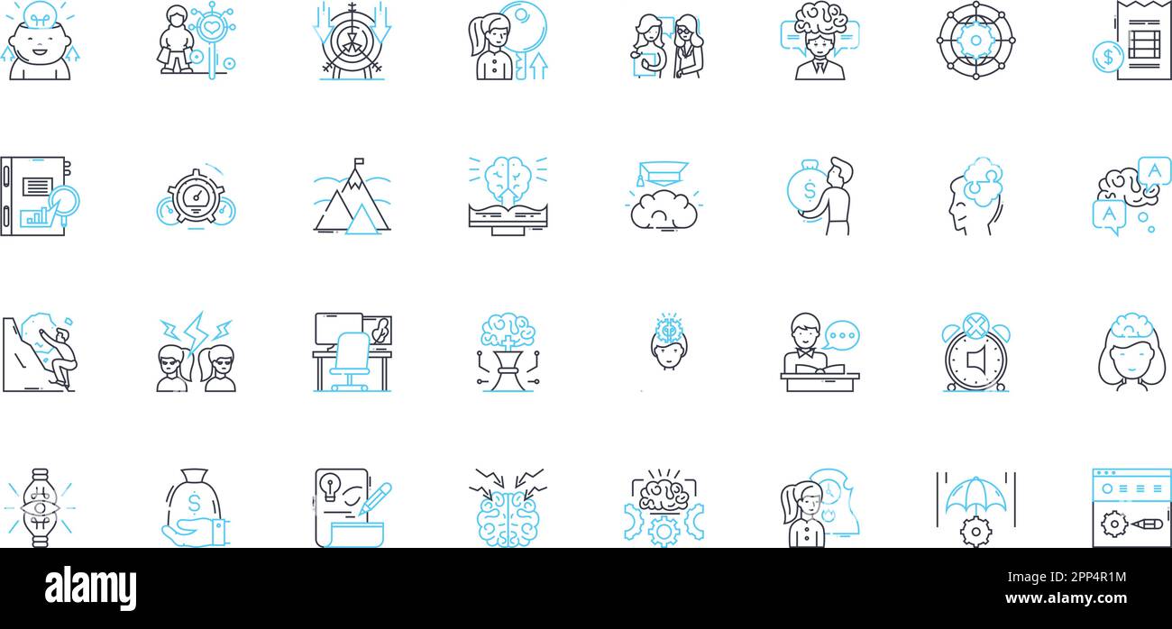 Financial satisfaction linear icons set. Prosperity, Abundance, Wealth ...