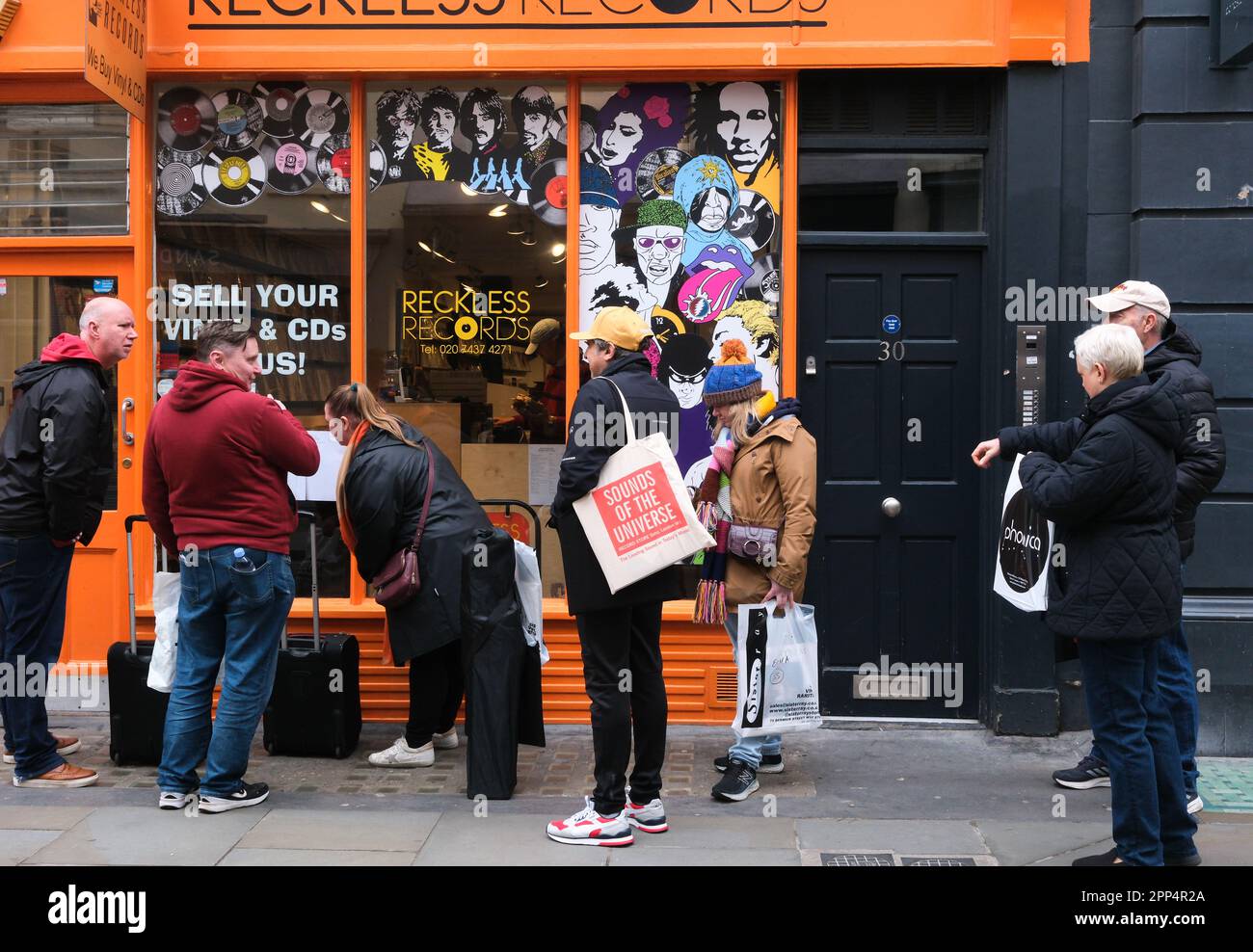 Soho London UK 22nd April 2023 People Queue Outside Record Shops In