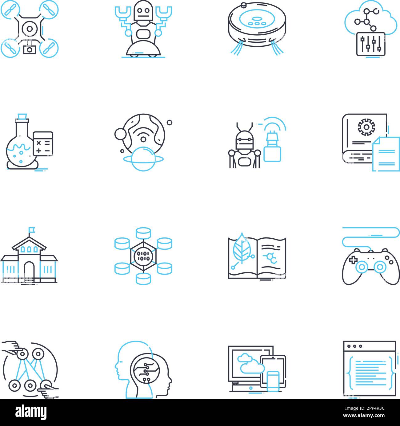 Simulated development linear icons set. Virtual, Model, Simulation ...