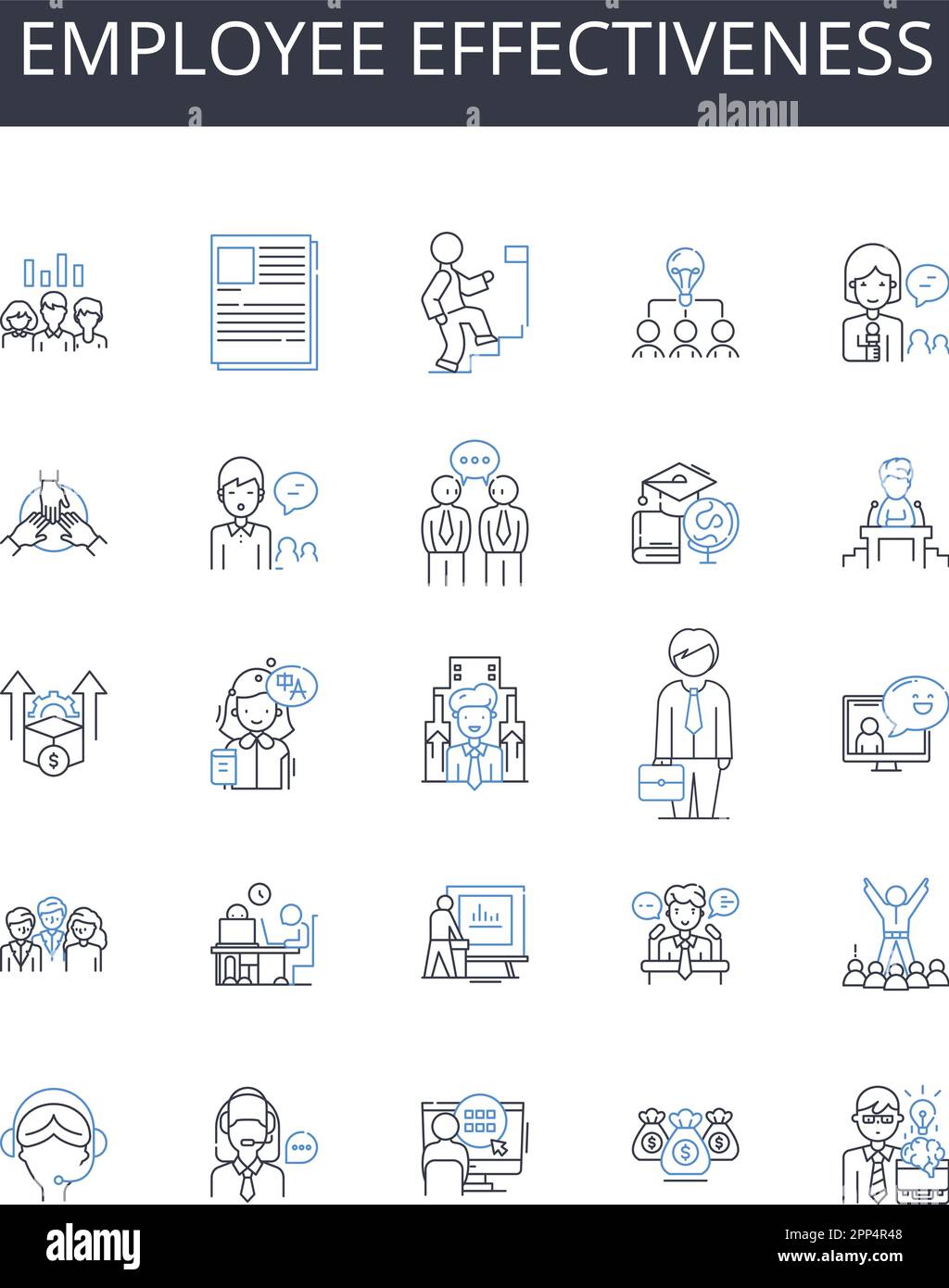 Employee effectiveness line icons collection. Team productivity ... Employee effectiveness line icons collection. Team productivity ...