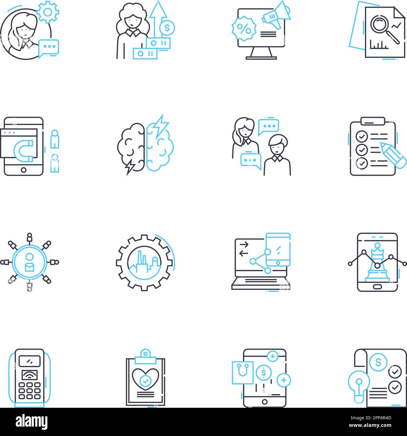 Advertising campaign linear icons set. Branding, Strategy, Creativity ...