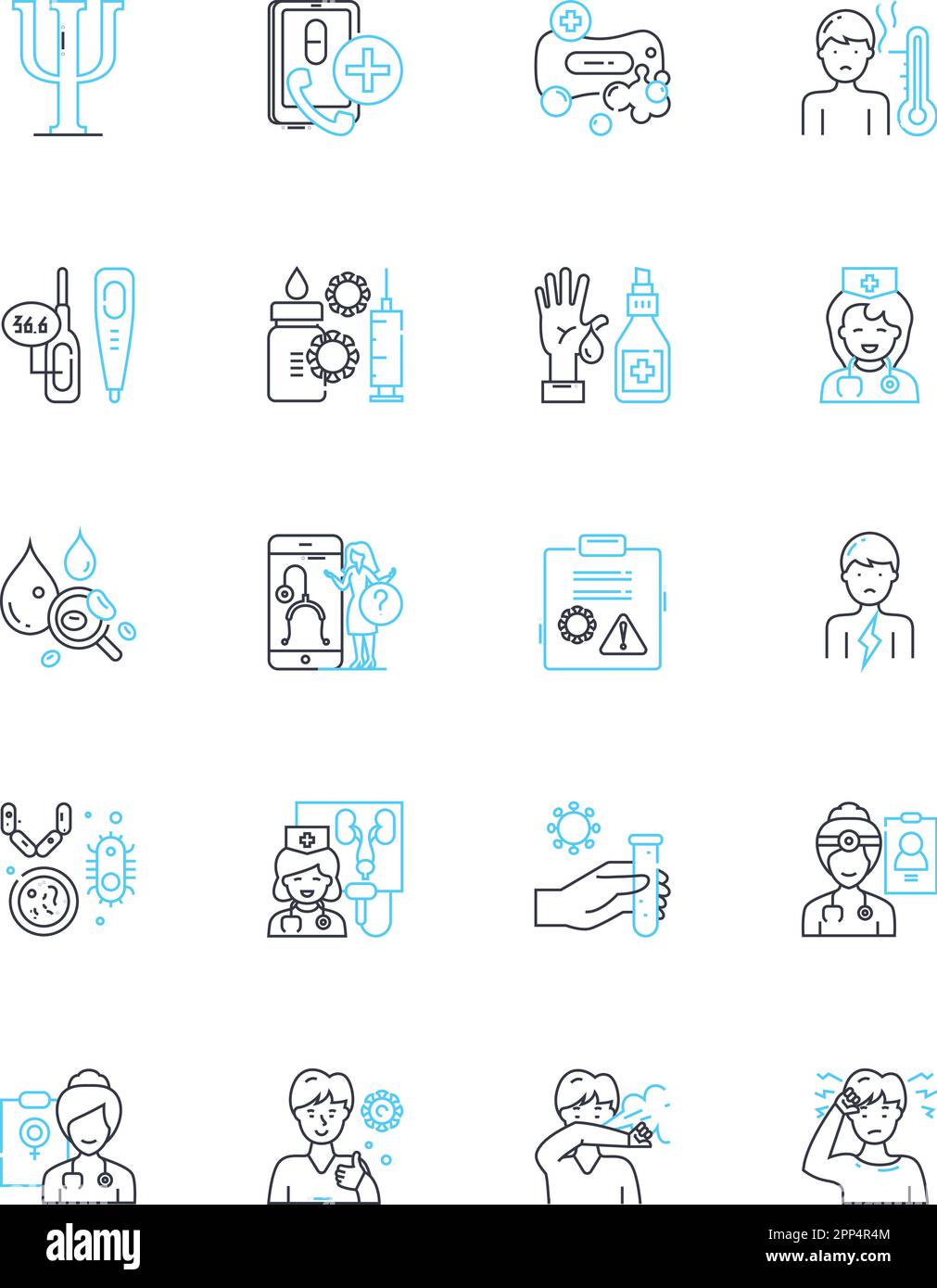 Digital therapy linear icons set. Virtual, Remote, Online, E-therapy ...