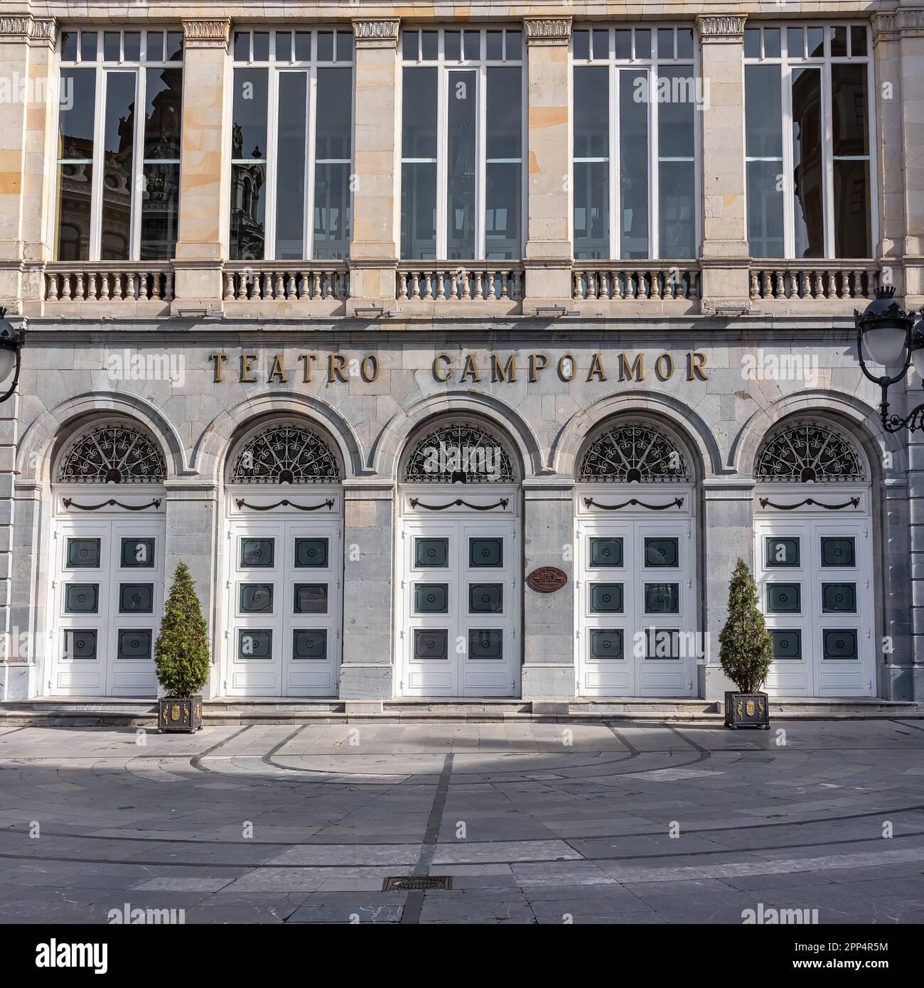 Oviedo, Spain, March 20, 2023: Main facade of the famous Campoamor ...