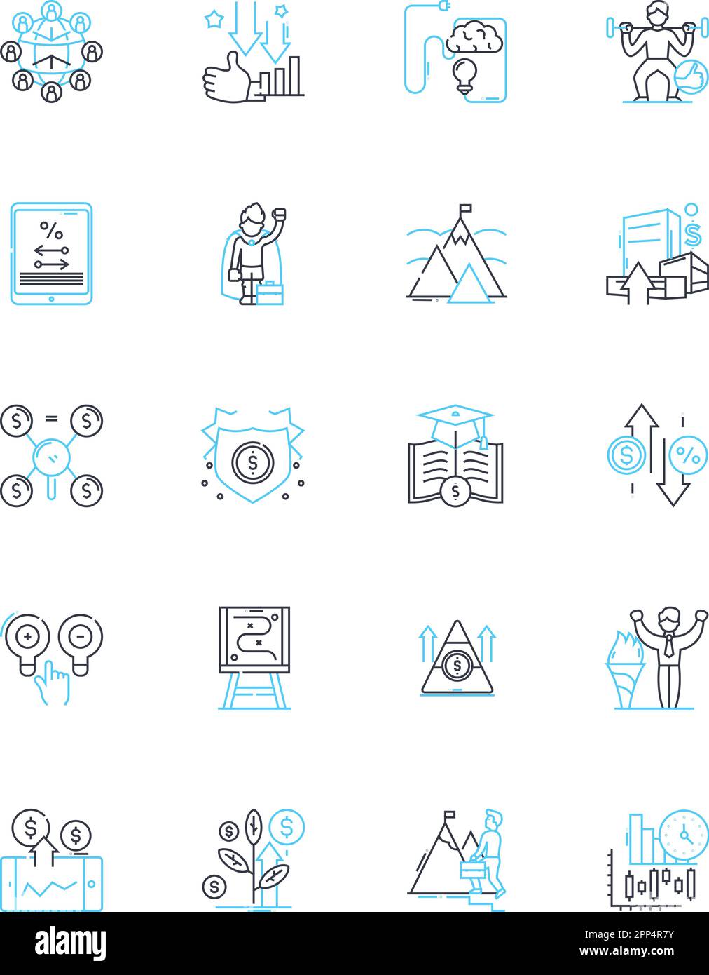 Investment consultation linear icons set. Strategy, Portfolio, Risk ...