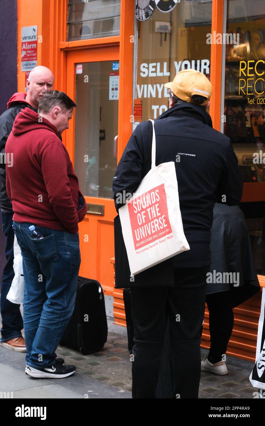 Soho, London, UK. 22nd April 2023. People queue outside record shops in ...