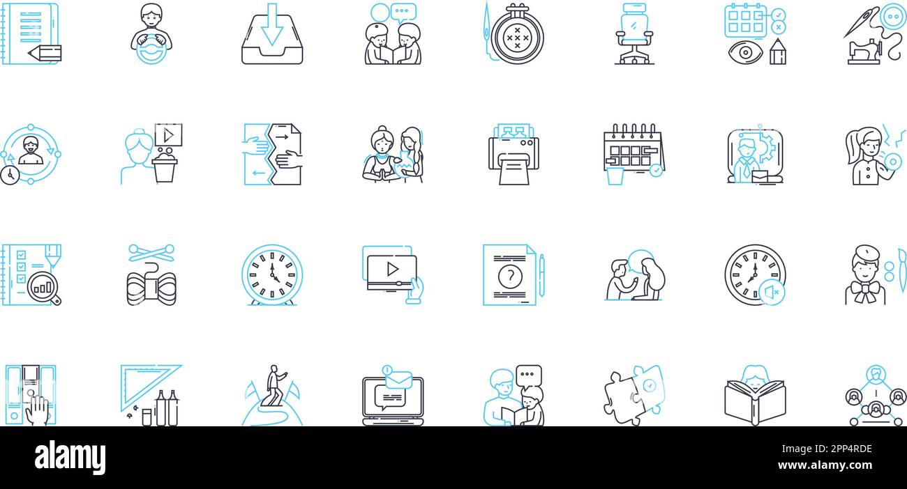 Desktop accessories linear icons set. Mousepads, Desk trays, Keyboard ...