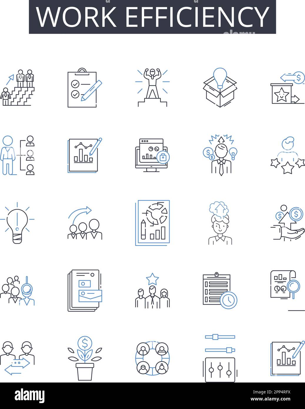 Work Efficiency Line Icons Collection Time Management Productivity