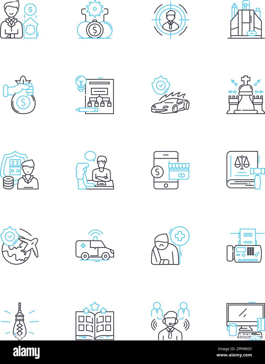 Corporate coverage linear icons set. Business, Industry, Finance ...