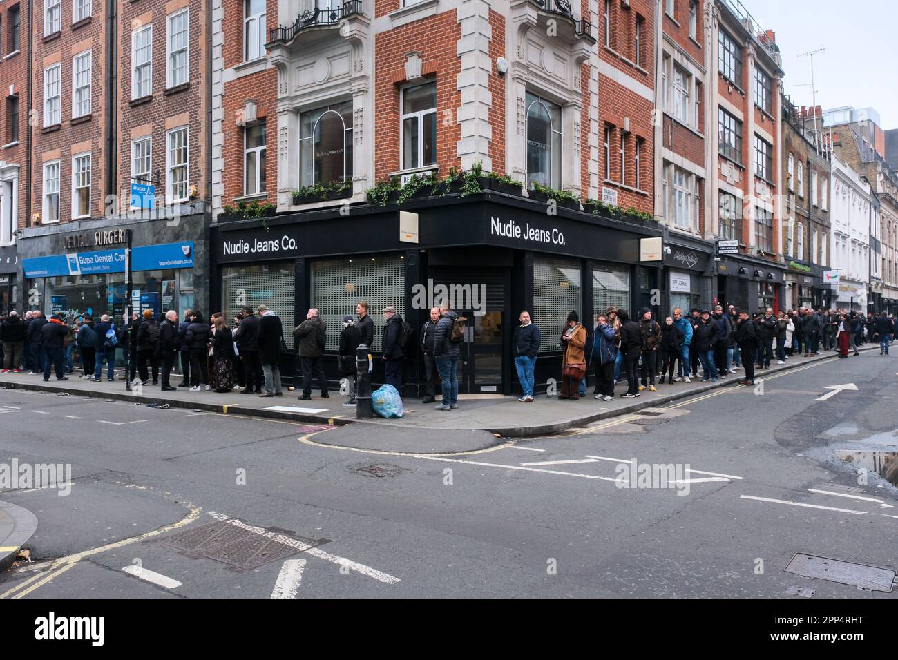 Soho London UK 22nd April 2023 People Queue Outside Record Shops In
