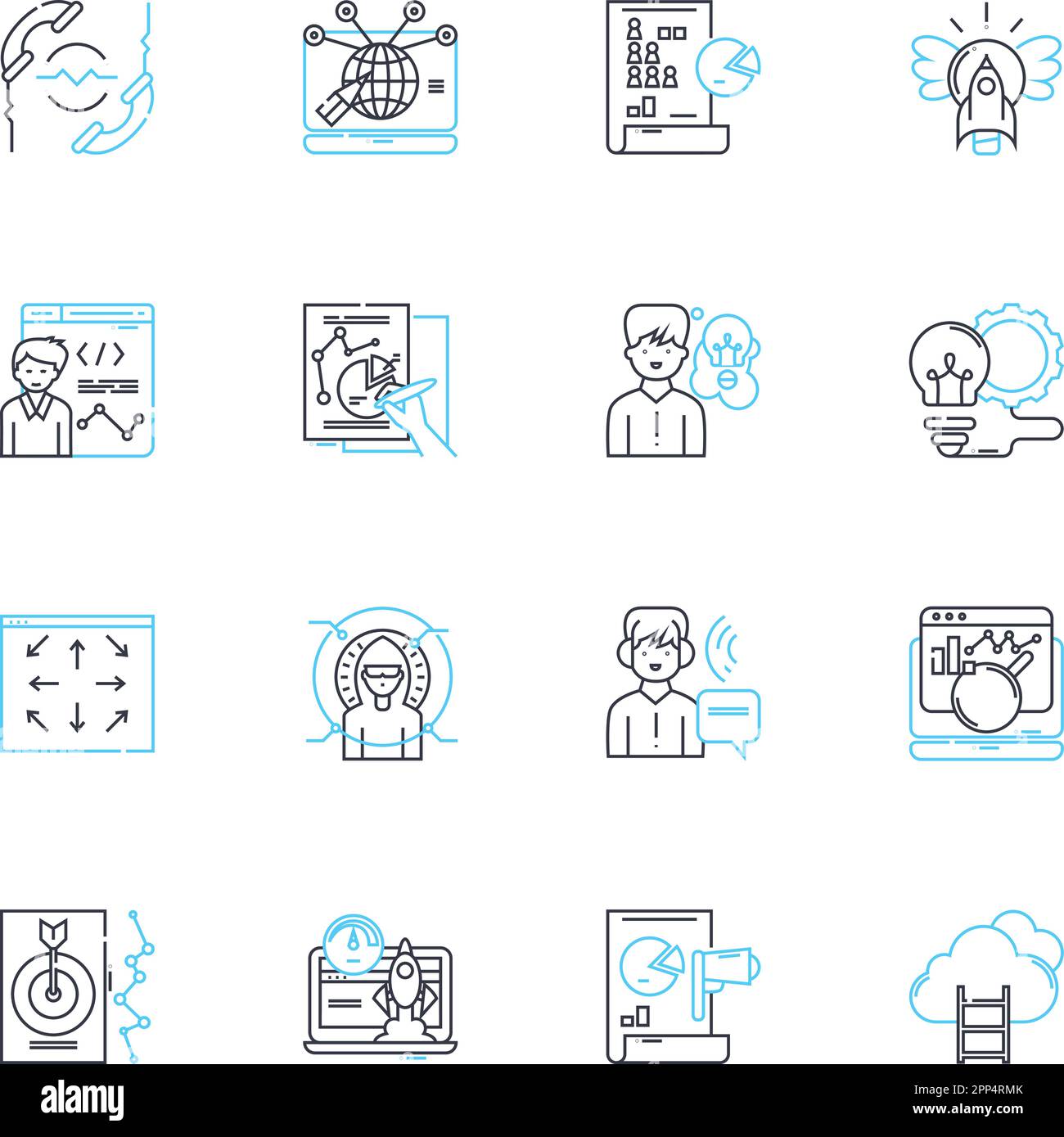 Advertising strategies linear icons set. Branding, Messaging ...