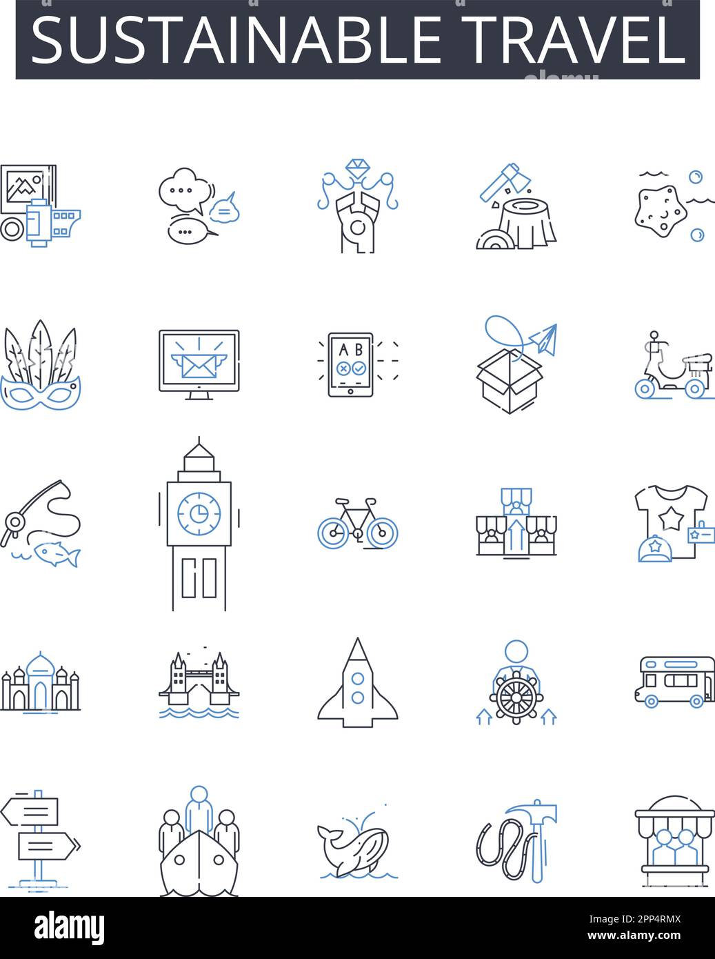 Sustainable travel line icons collection. Revolutionary, Game-changing ...