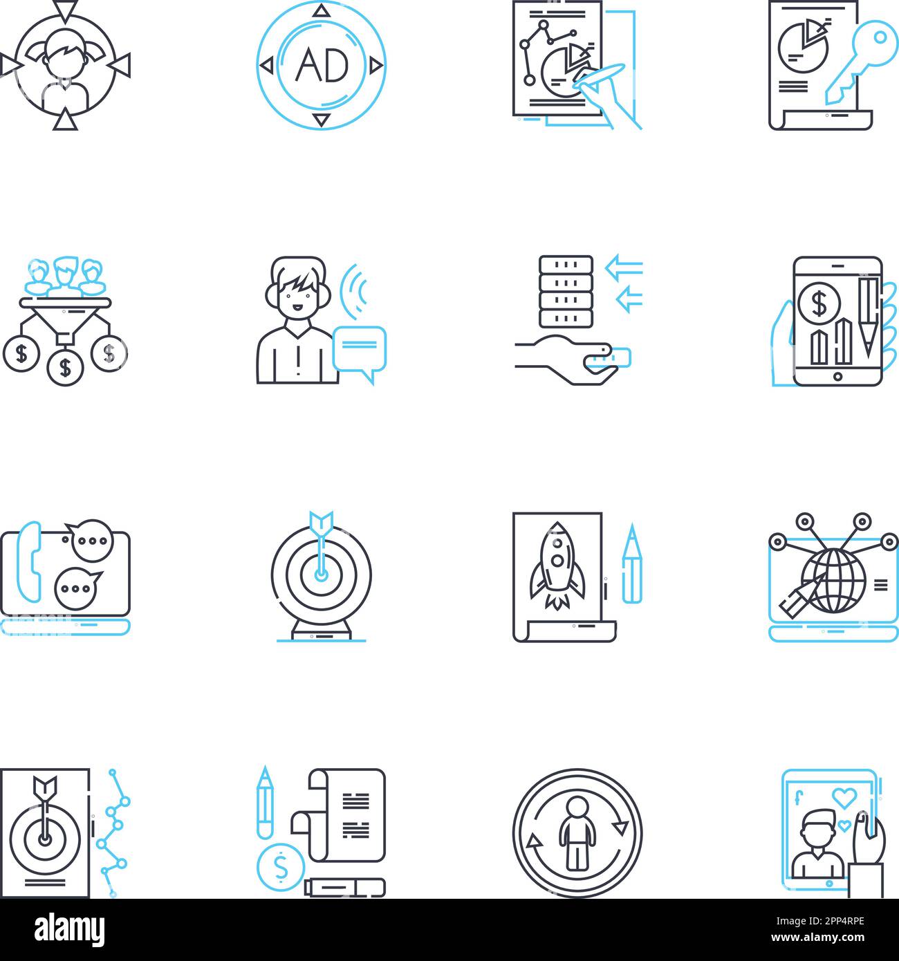 Social ads linear icons set. Engagement, Impressions, Clicks, Targeting ...