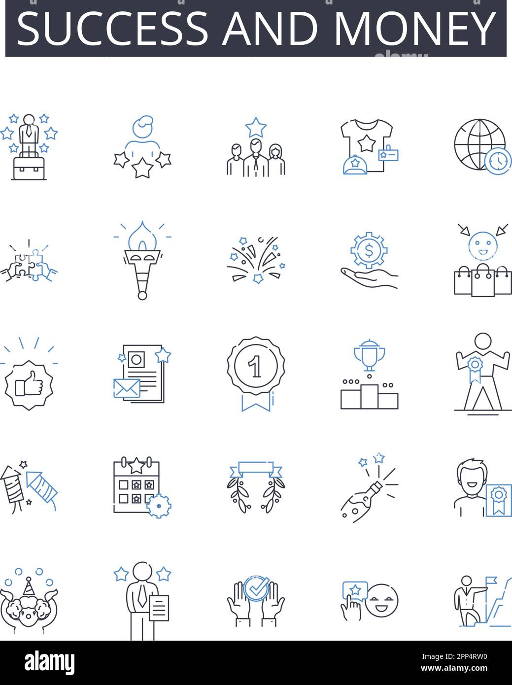 Success and money line icons collection. Wealth, Prosperity, Fortune ...