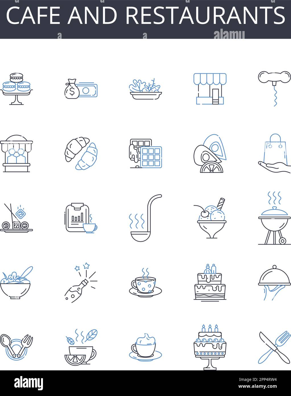 Cafe and restaurants line icons collection. Milests, Progression ...