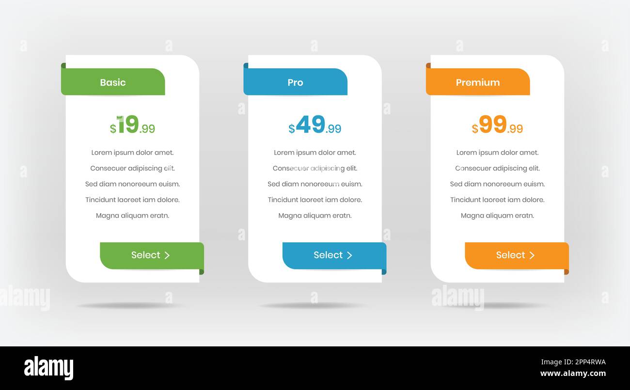 Clean minimal pricing table with drop shadow for web and ui design Stock Vector Image & Art - Alamy
