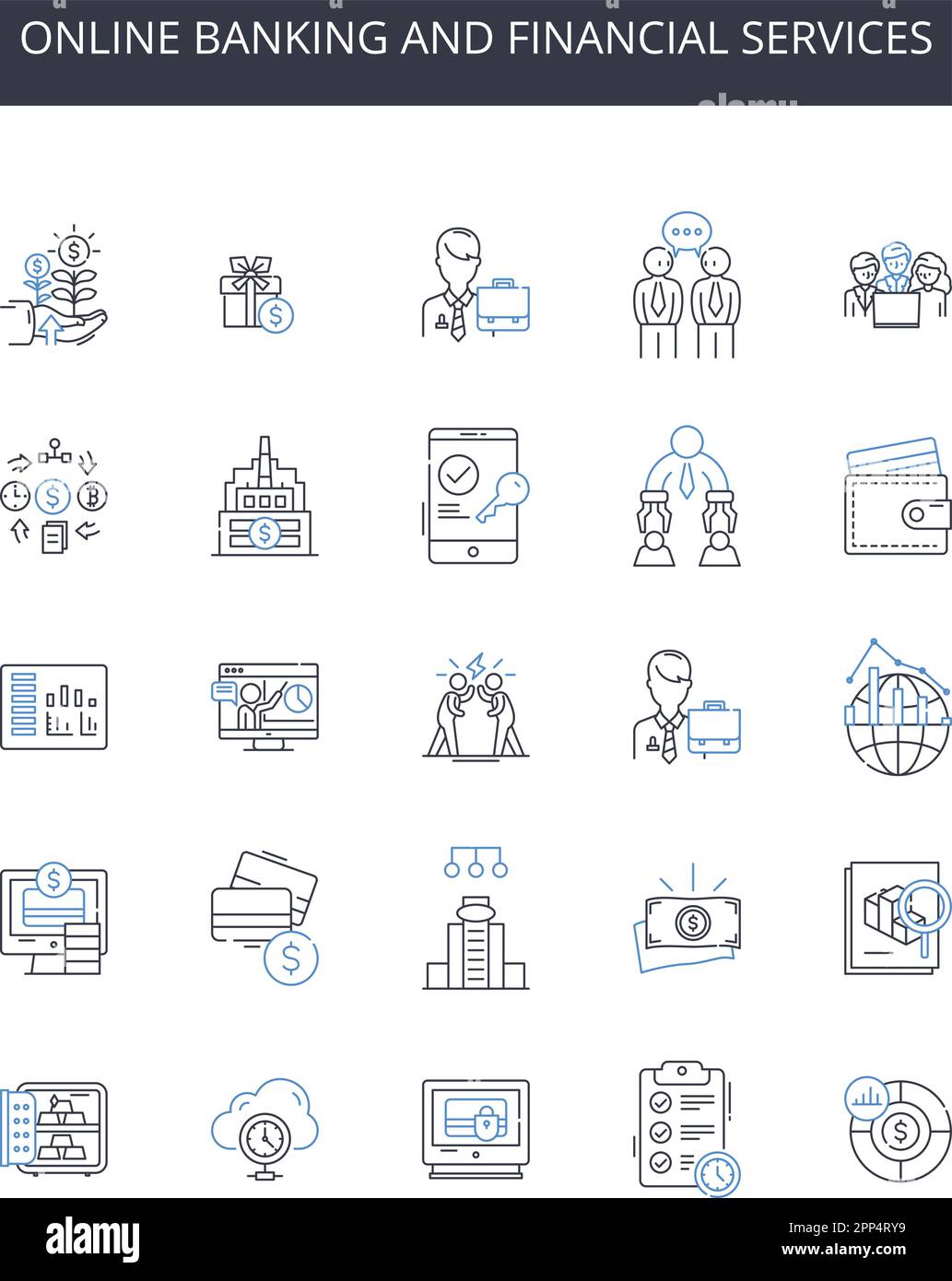 Online banking and financial services line icons collection. Digital ...