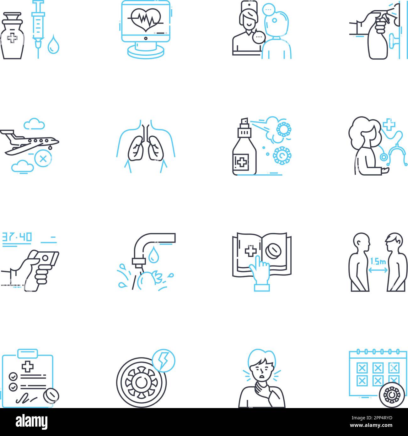 COVID-19 therapy linear icons set. Antibodies, Remdesivir, Convalescent ...